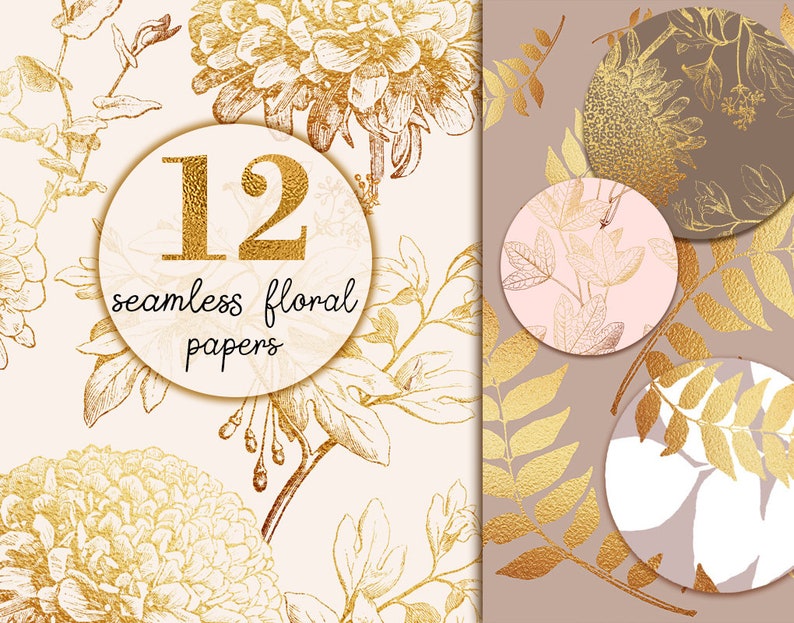 Gold Seamless Floral Digital Paper, Seamless Background, Gold Seamles ...