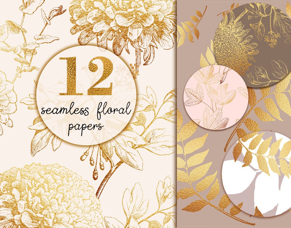 Gold Seamless Floral Digital Paper, Seamless Background, Gold Seamles ...