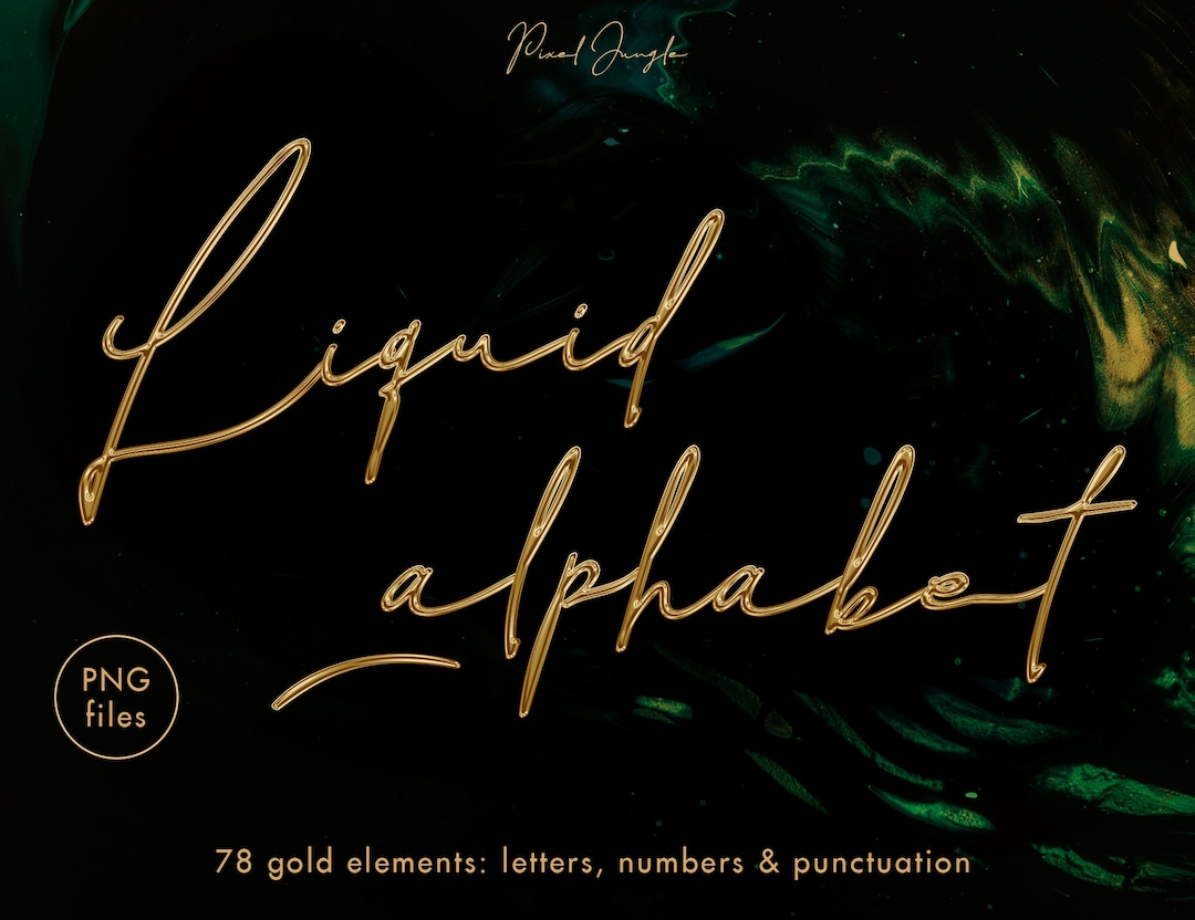 Liquid Gold Letters Clipart, Gold Alphabet, Liquid Font Clipart, Gold ...