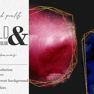 Gold and Watercolor Frames, Gold Frames Clipart, Burgundy, Navy Crystal ...