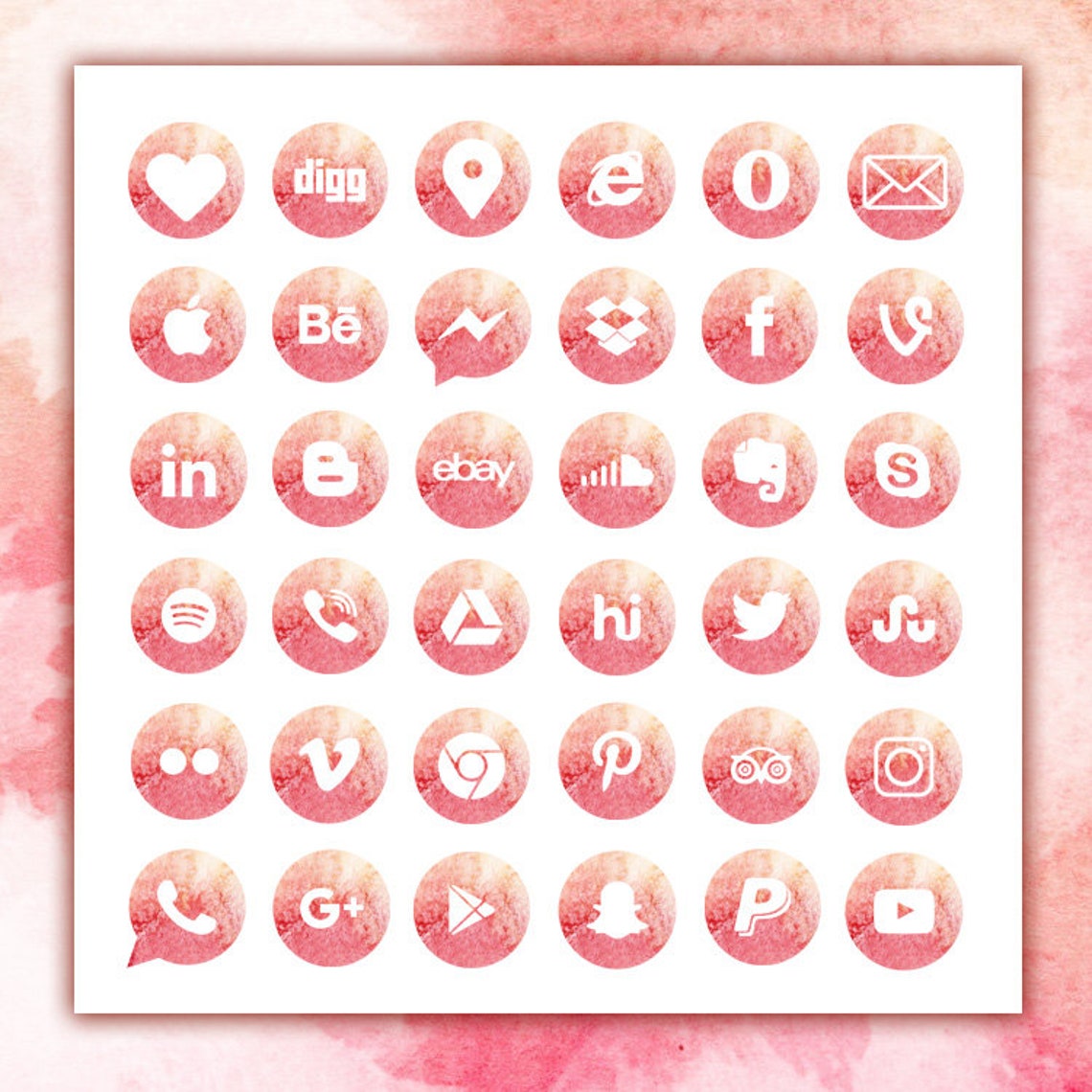Watercolor Social Media Icons Watercolor Icons Social Media | Etsy