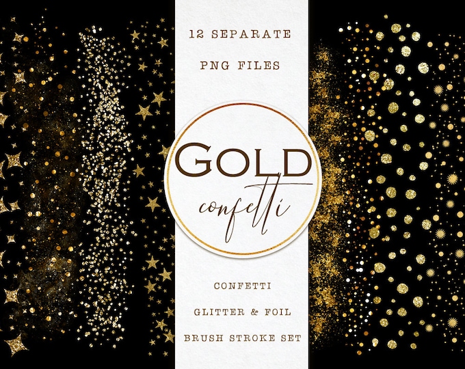 Gold Glitter Brush Strokes Clipart, Gold Glitter Clipart, Gold Confetti ...