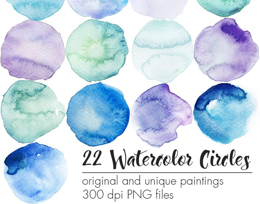 Blue Watercolor Circles Clipart, Green Watercolor Design Elements ...