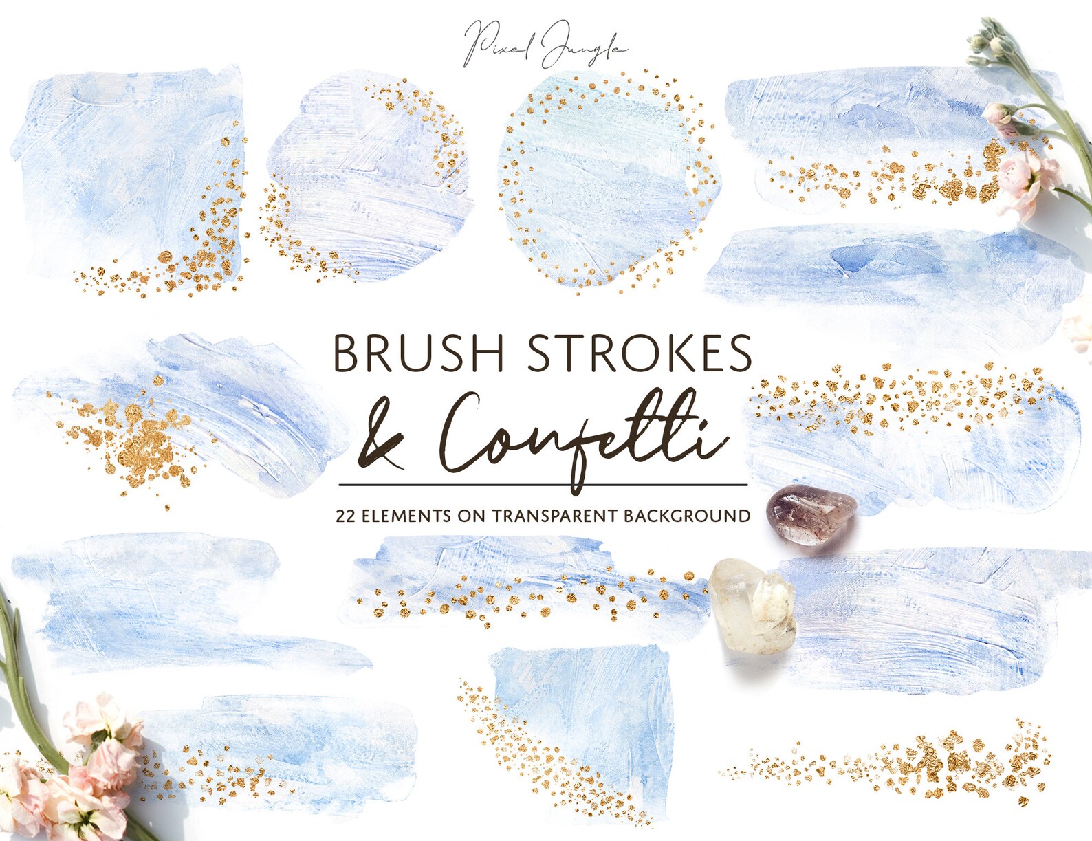 Blue Paint Splotches With Gold Foil Paint Paint Strokes - Etsy