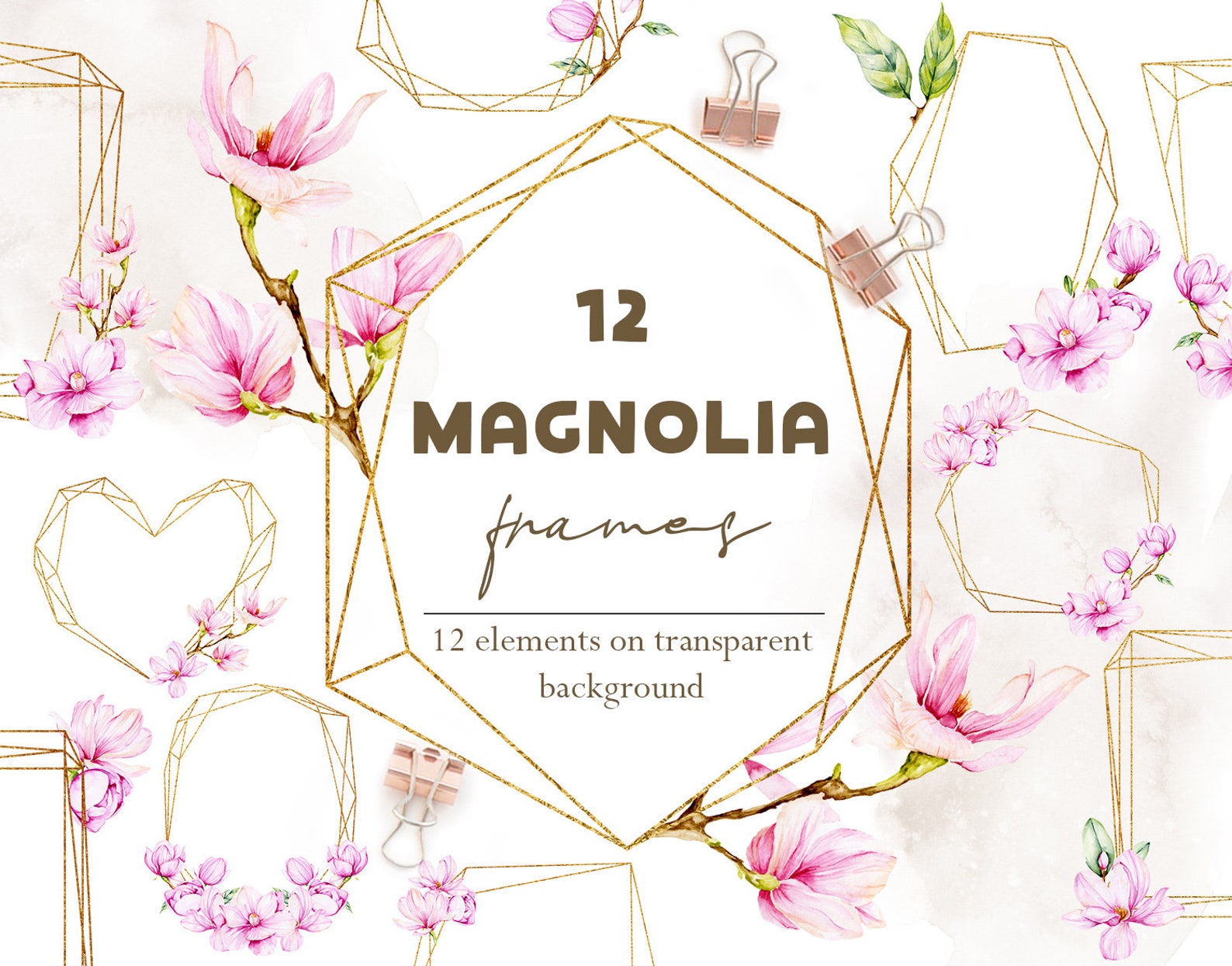 Gold Crystal Frames With Magnolias Gold Polygonal Frames - Etsy