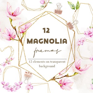 Gold Crystal Frames With Magnolias, Gold Polygonal Frames Clipart ...