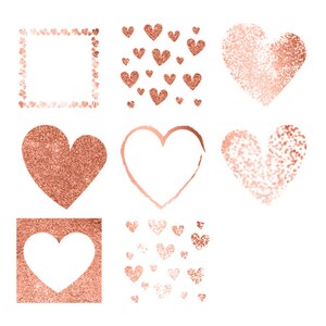 Rose Gold Hearts Clip Art, Rose Gold Design Elements Clipart, Rose Gold ...