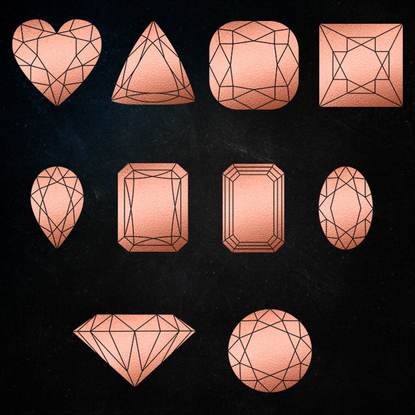 Rose Gold Diamonds Clipart, Rose Gold Gems Clipart, Diamonds Clip Art ...