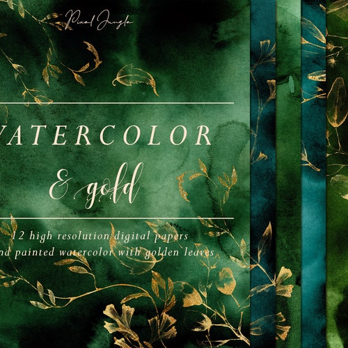 Emerald Green Digital Paper Clipart Watercolor Digital - Etsy Canada