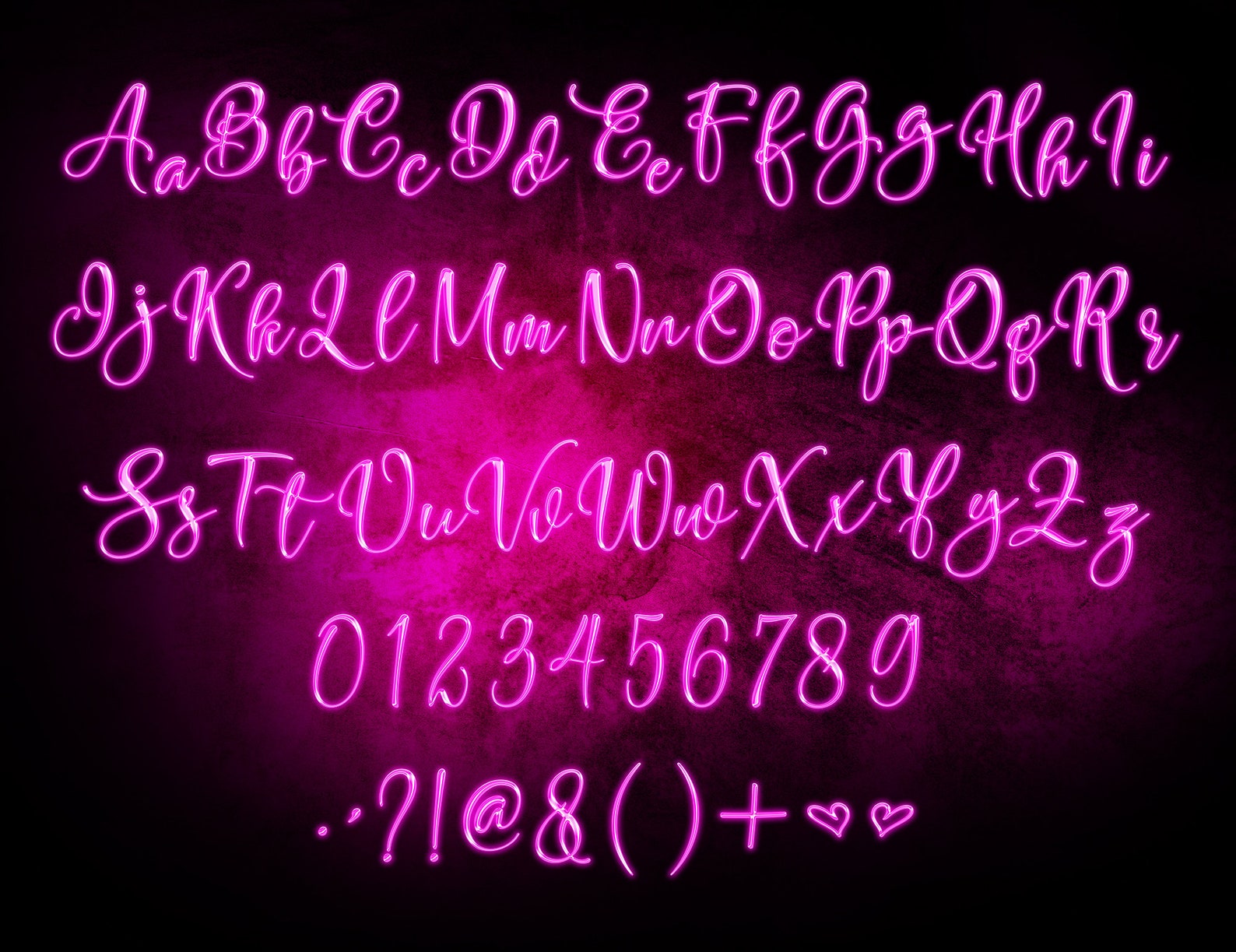 Pink Neon Alphabet Clipart Neon Letters With Hearts Neon - Etsy