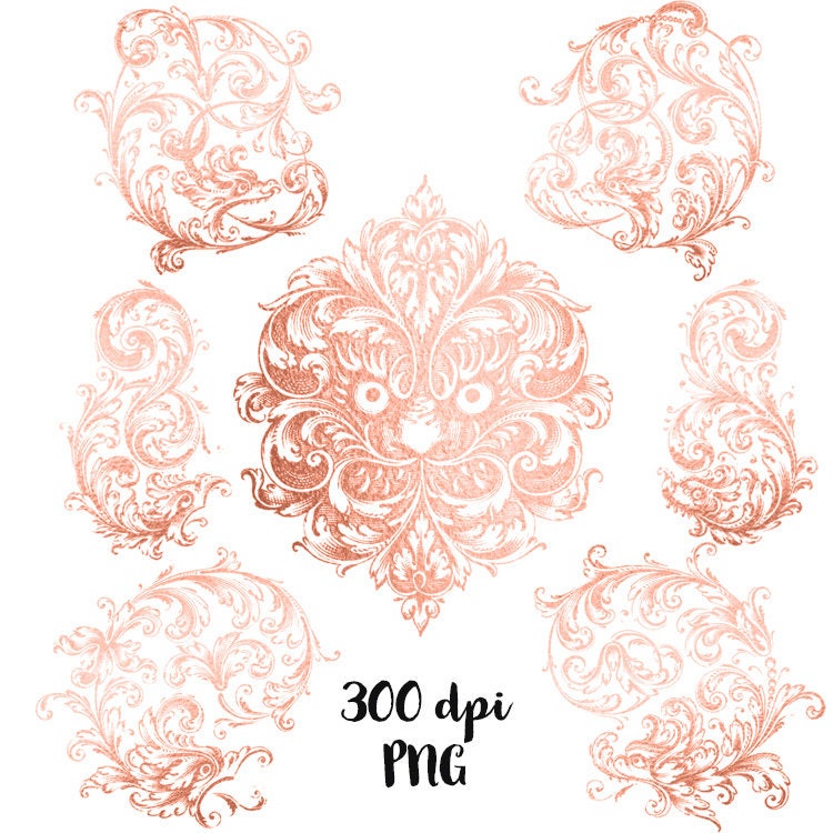 Rose Gold Ornaments Clipart Mint Vintage Ornaments Design - Etsy