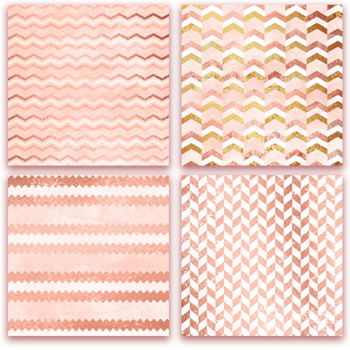 Pink & Rose Gold Chevron Digital Paper Rose Gold Foil Paper | Etsy