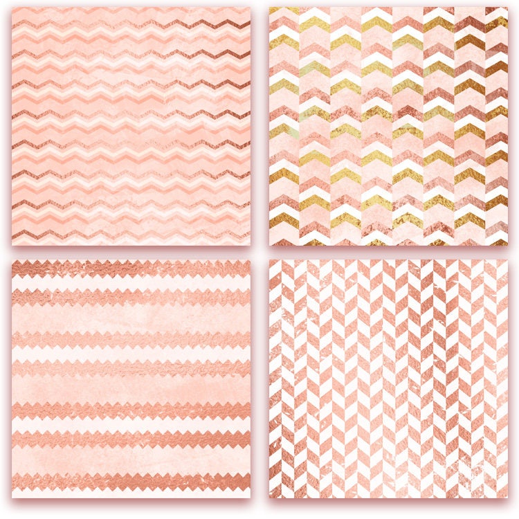 Pink & Rose Gold Chevron Digital Paper, Rose Gold Foil Paper Pack ...