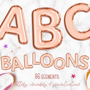 Rose Gold Balloon Letters Clipart, Rose Gold Balloons, Rose Gold Foil ...