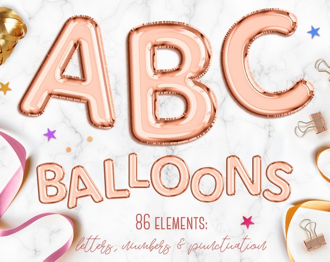 Rose Gold Balloon Letters Clipart Rose Gold Balloons Rose - Etsy