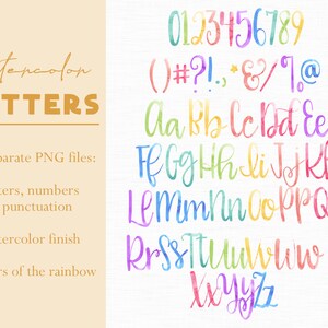 Rainbow Watercolor Alphabet Clipart: 74 PNG Letters, Numbers (digital ...