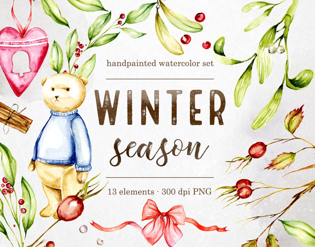 Hand Painted Watercolor Clipart, Christmas Clipart, Watercolour ...