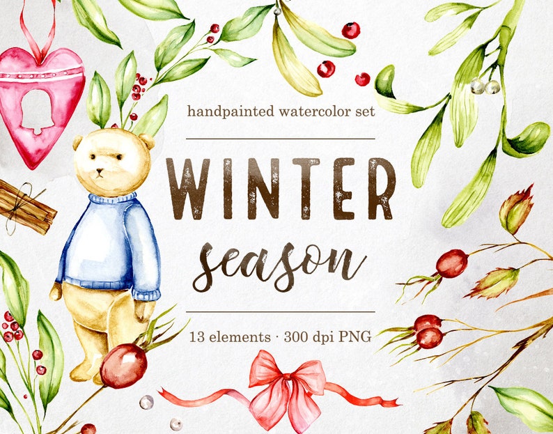 Hand Painted Watercolor Clipart, Christmas Clipart, Watercolour ...