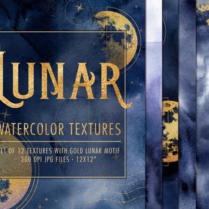 Lunar Digital Paper Clipart, Moon Wallpaper, Gold Moon Watercolor Clip ...