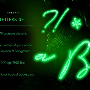 Neon Alphabet Clipart, Neon Letters Clipart, Digital Neon Font, Green ...