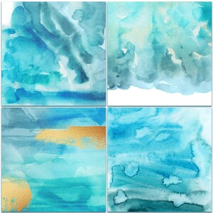Turquoise and Gold Watercolor Digital Paper, Watercolor Texture, Paper ...