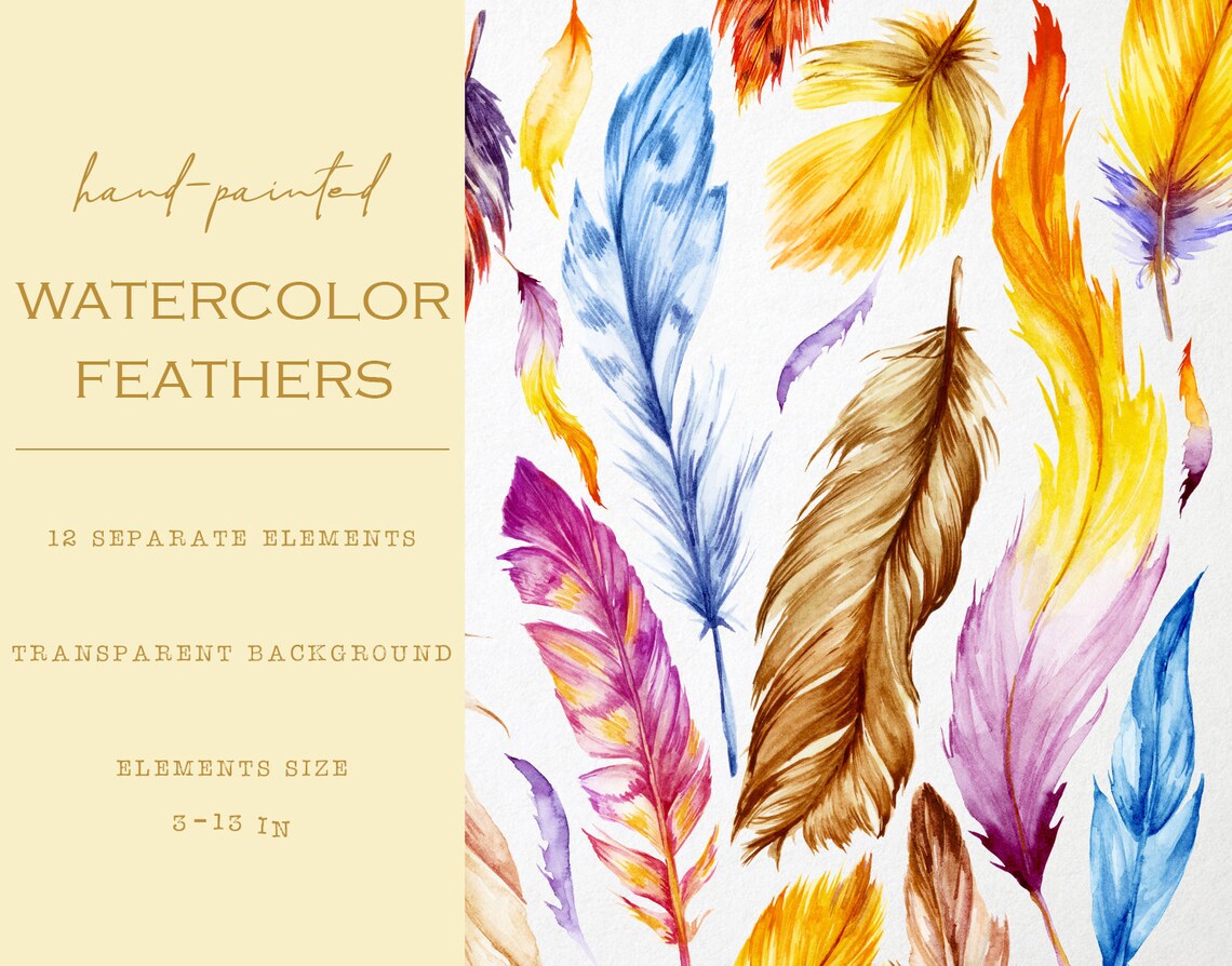 Watercolor Feathers Clipart Hand Painted Feathers Clip Art - Etsy