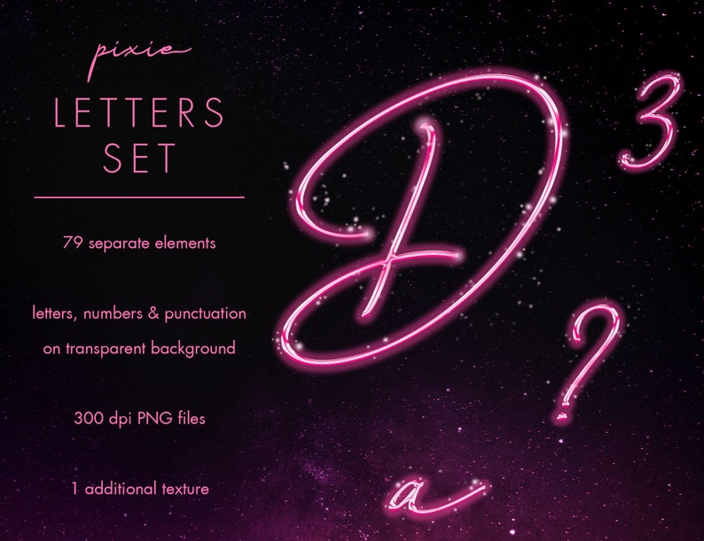 Pixie Neon Alphabet Clipart Pink Glowing Letters Png Neon - Etsy