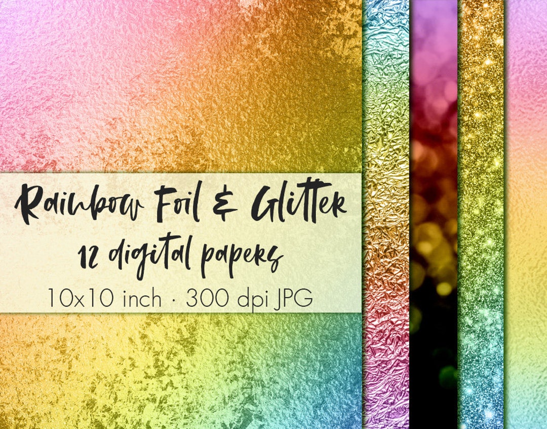 Rainbow Foil and Glitter Digital Paper, Rainbow Digital Papers, Rainbow ...