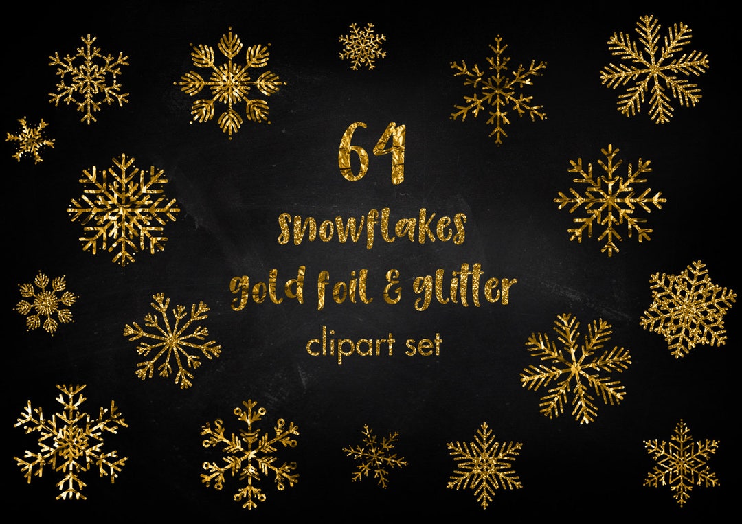 Gold Snowflakes Clipart, Gold Glitter Snowflakes, Gold Foil Snowflakes ...
