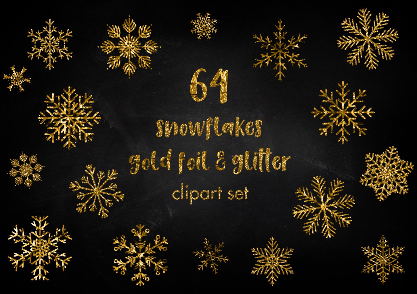 Gold Snowflakes Clipart, Gold Glitter Snowflakes, Gold Foil Snowflakes ...