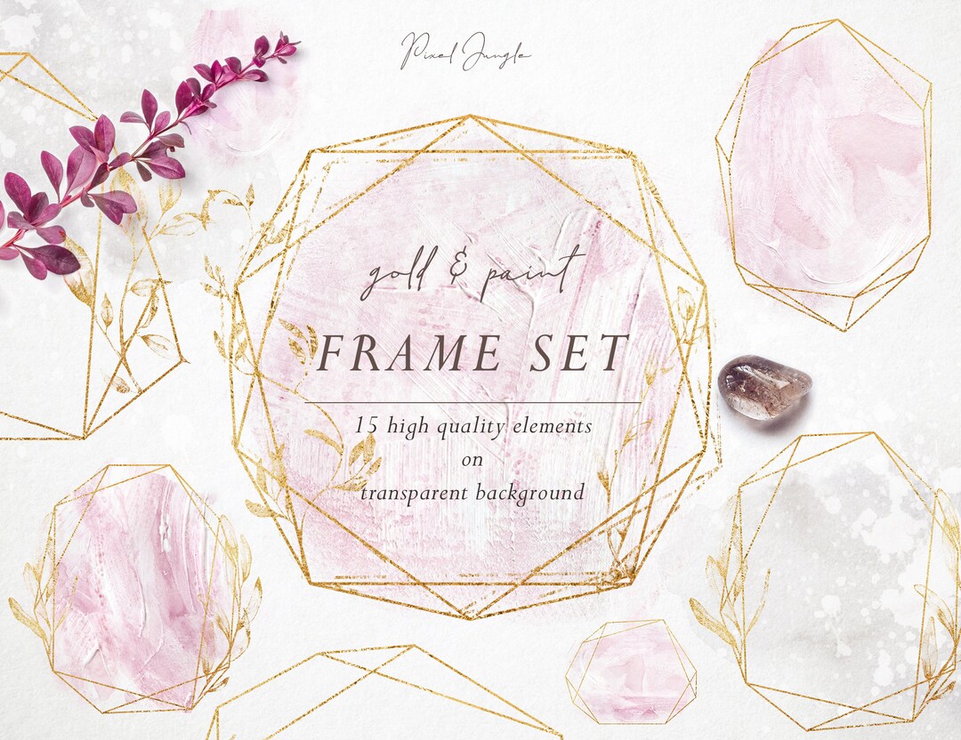 Gold Floral Frames Clipart: Watercolor Crystal Frames (PNG Digital ...