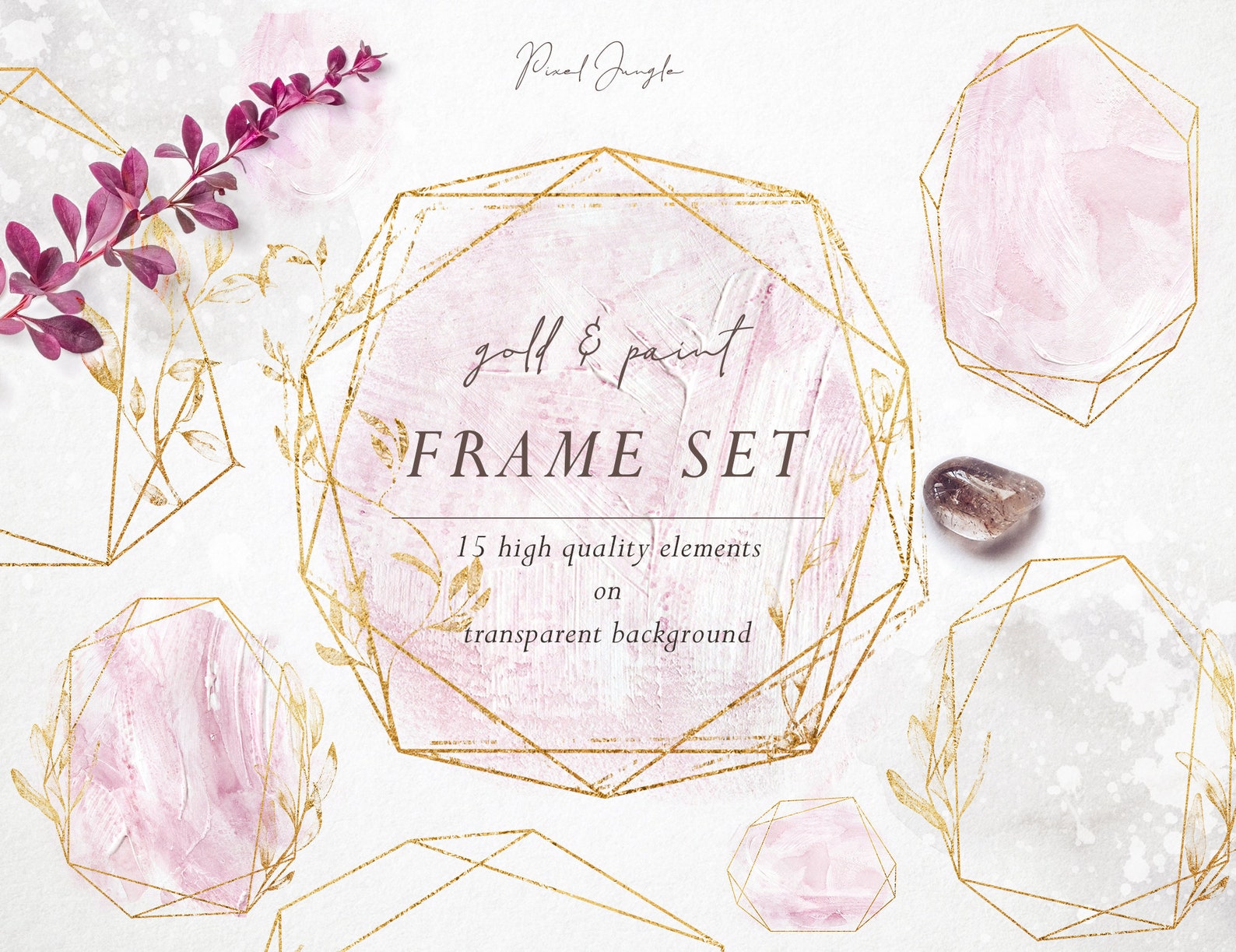 Gold Crystal Frames Gold Floral Frames Clipart Pink Frame - Etsy