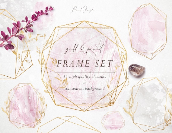 Gold crystal frames Gold floral frames clipart Pink frame | Etsy