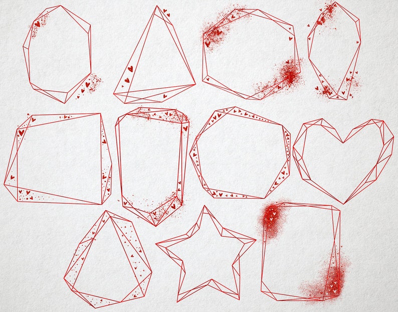 Red Metallic Crystal Frames Clipart: Geometric Design Elements (PNG) - Etsy