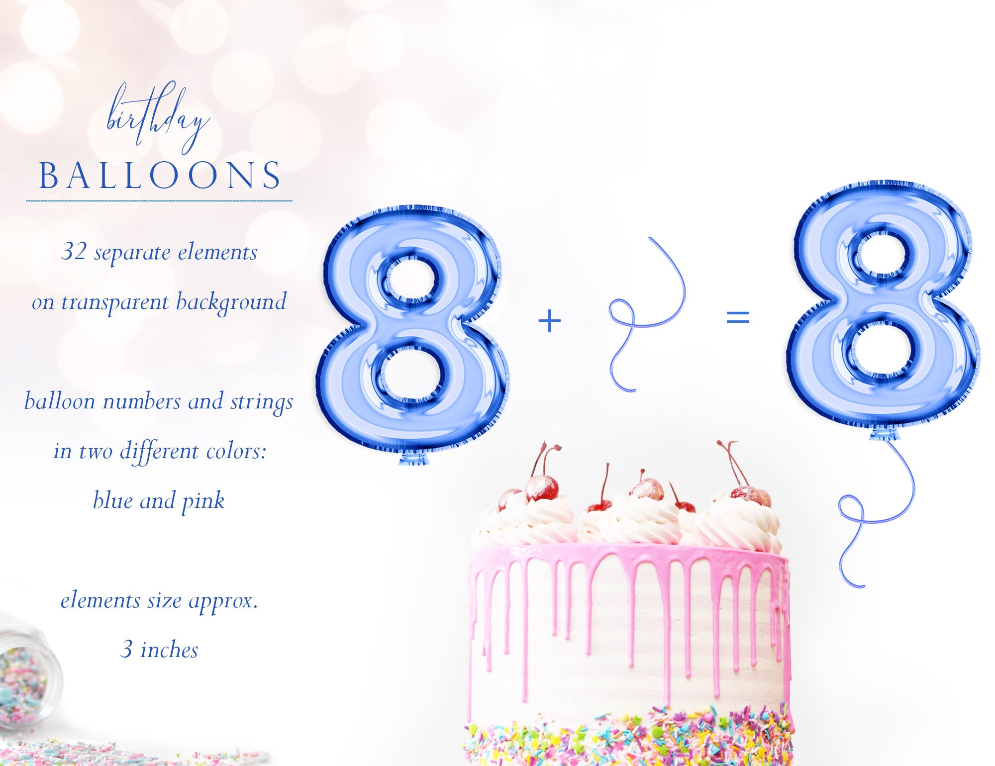 Birthday Balloon Clipart Pink Balloon Numerals Blue Balloon - Etsy