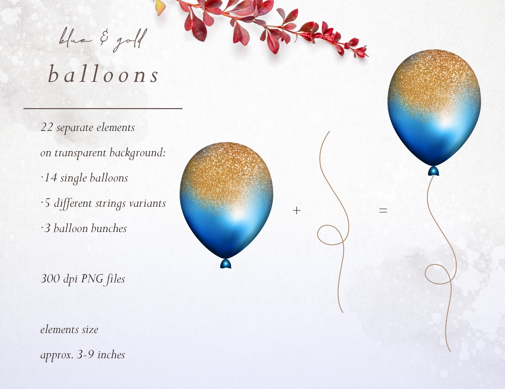 Blue and gold balloon clipart Gold balloons Blue balloons | Etsy