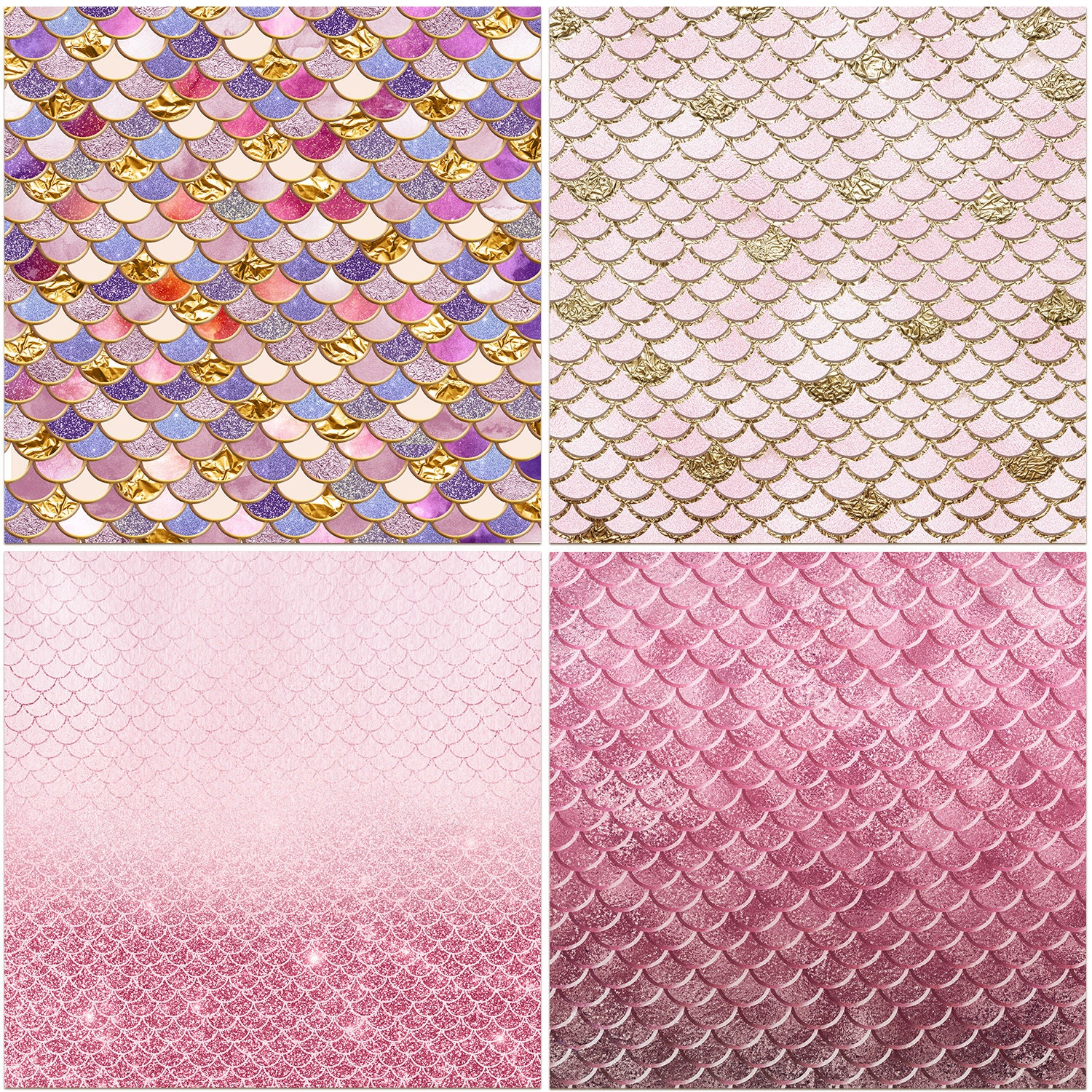 Pink Mermaid Scales Digital Paper Set Watercolor Paper Gold - Etsy