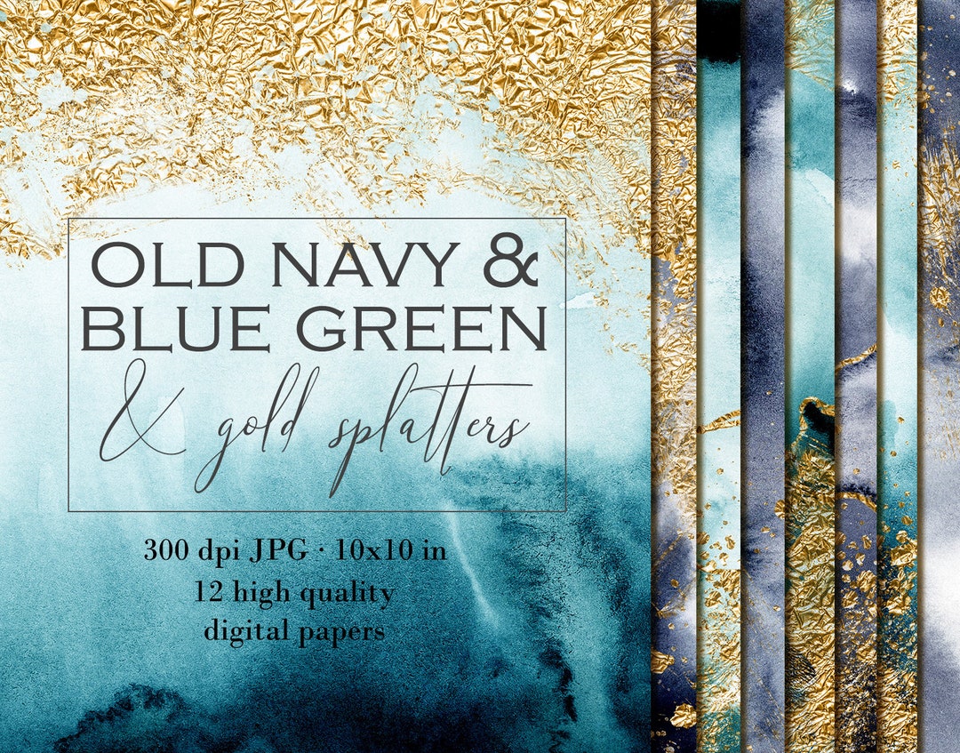 Navy Watercolor Digital Paper, Watercolor Paper Pack, Gold Foil Paper ...