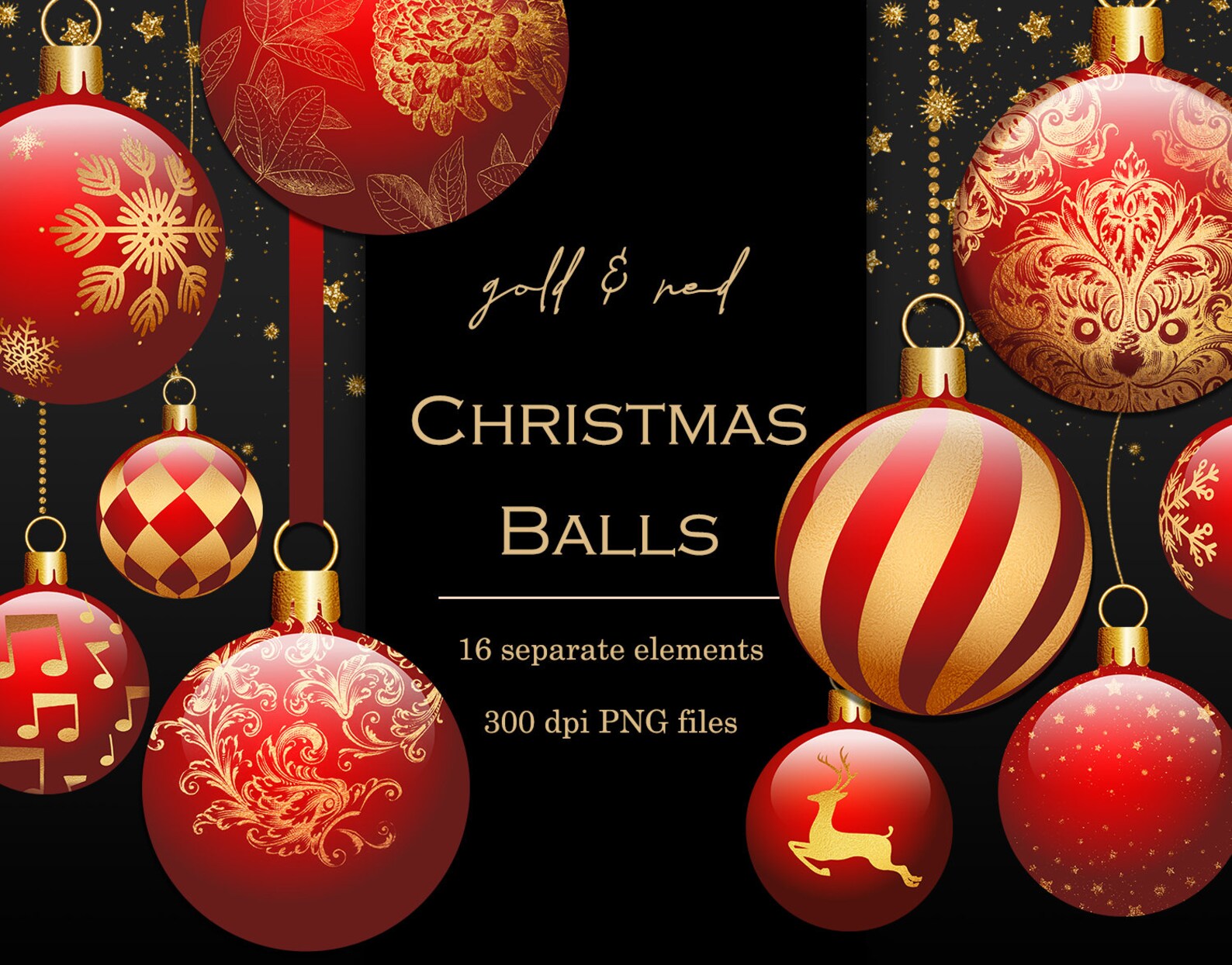 Christmas Baubles Clipart, Red and Gold Christmas Balls, Winter ...