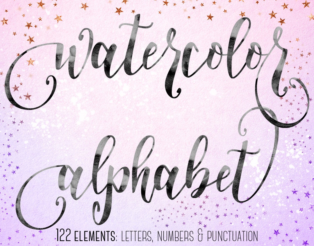 Black Watercolor Alphabet Clipart, Black Font, Black Alphabet Clip Art ...