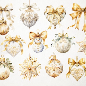 Christmas Baubles Clip Art, White & Gold Baubles Clipart, Christmas ...
