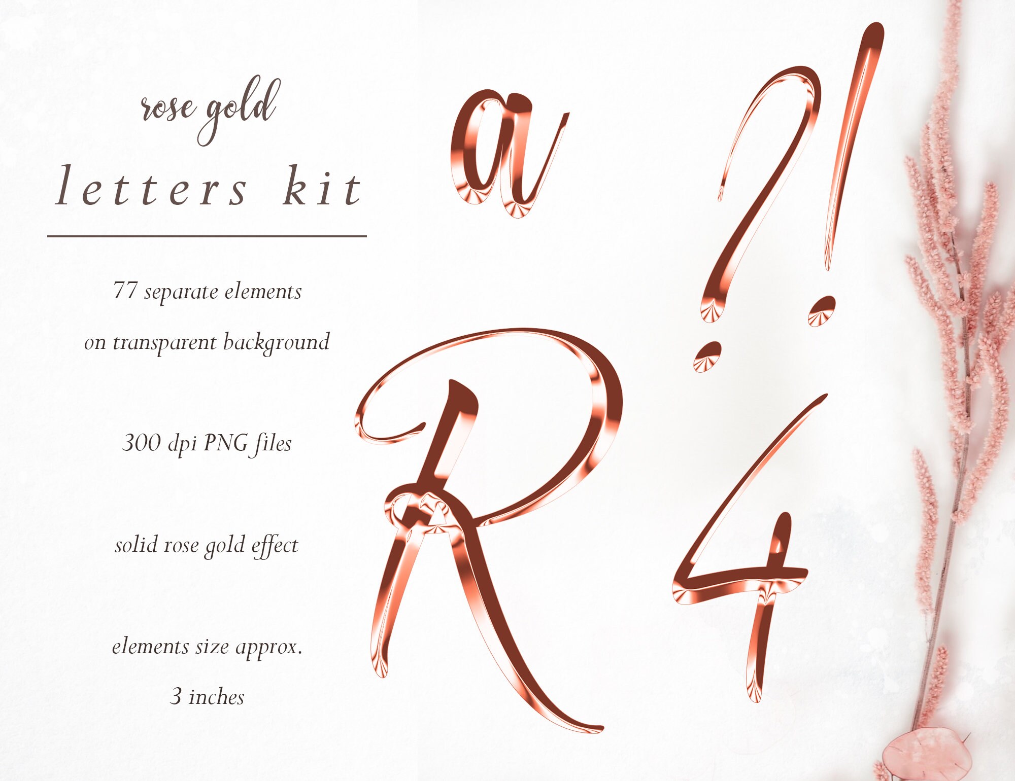 Rose Gold Alphabet Clipart: Liquid Foil Letters (PNG Digital Download ...