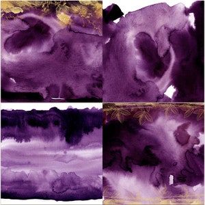 Purple Digital Paper Clipart, Watercolor Digital Papers, Gold Papers ...