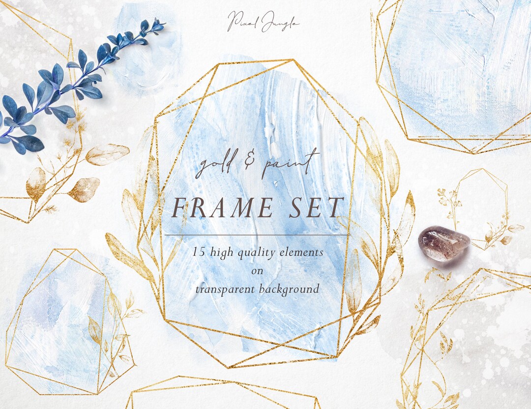 Gold Crystal Frames, Gold Floral Frames Clipart, Blue Frame Overlays ...