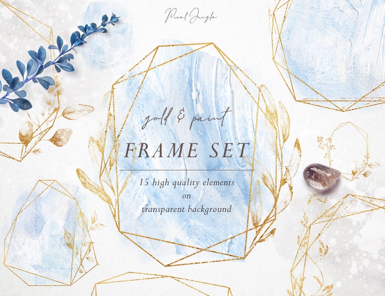 Gold Crystal Frames Gold Floral Frames Clipart Blue Frame | Etsy