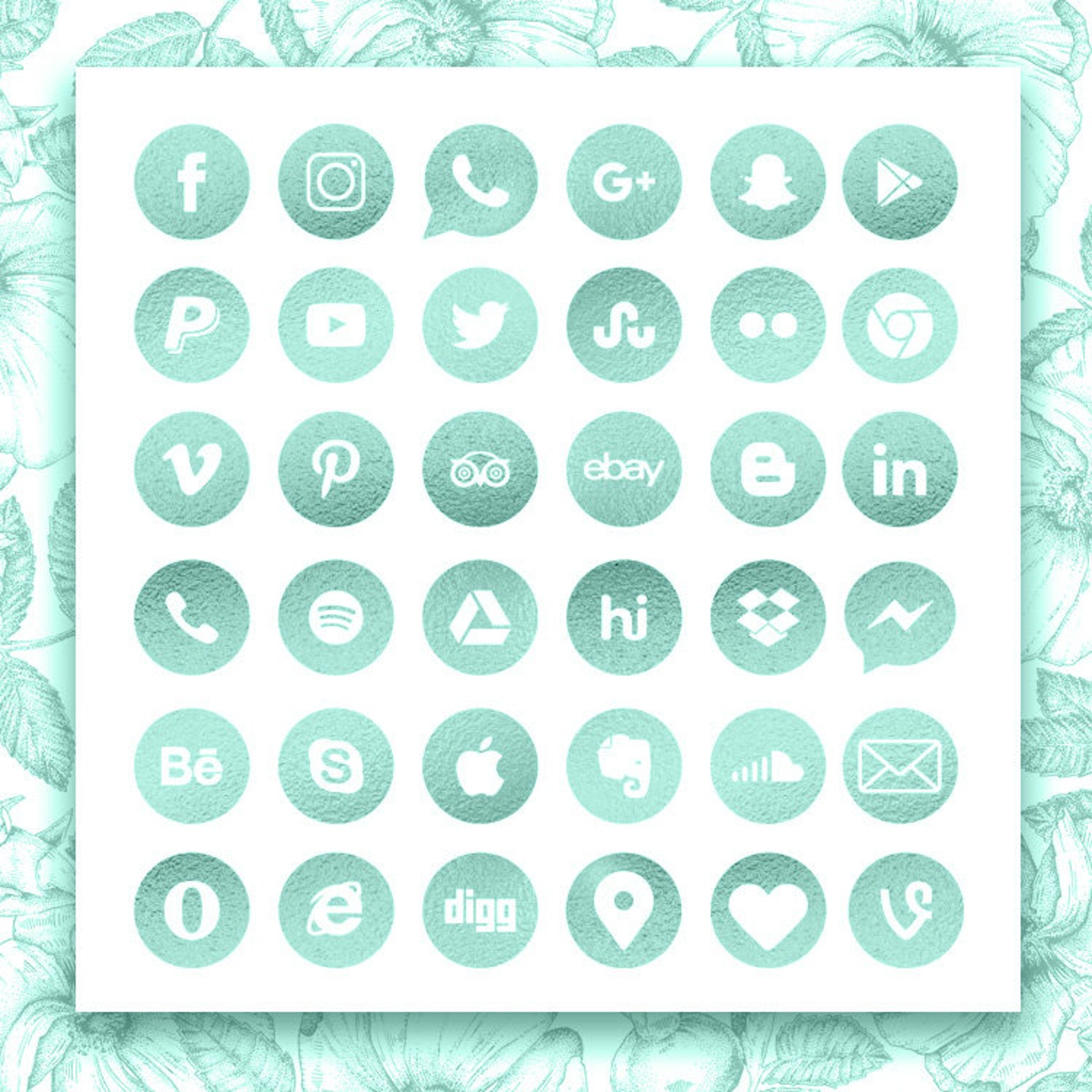 Buy 3 Pay for 2 Mint Social Media Icons Mint Metallic Foil | Etsy