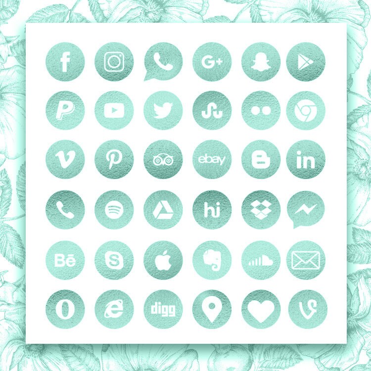 Buy 3 Pay for 2 Mint Social Media Icons Mint Metallic Foil - Etsy