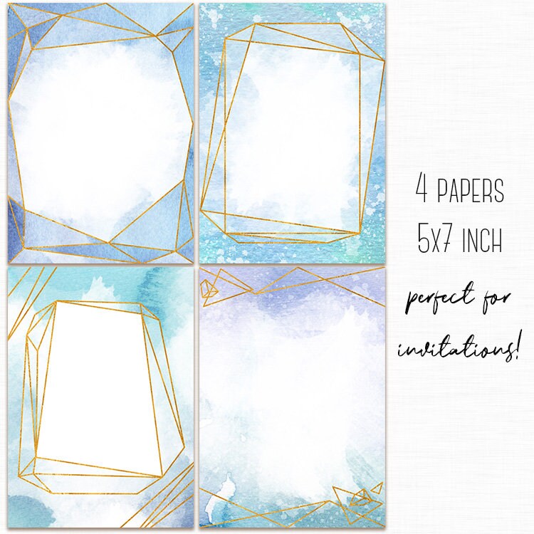 Geometric digital paper clipart Gold invitation template | Etsy
