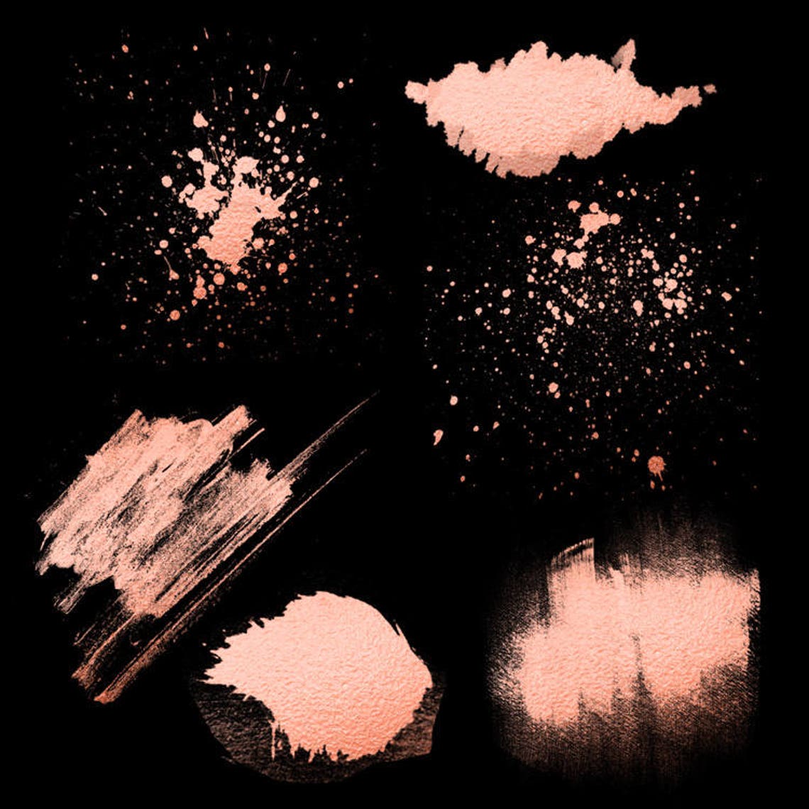 Rose Gold Design Elements, Rose Gold Brush Strokes Clip Art, Metallic ...