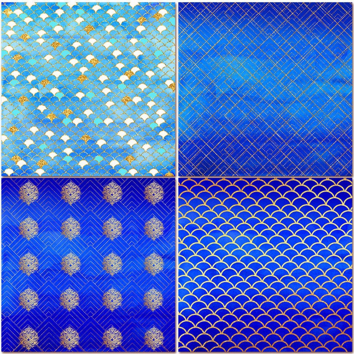 Blue watercolor digital paper clipart Gold papers Gold | Etsy